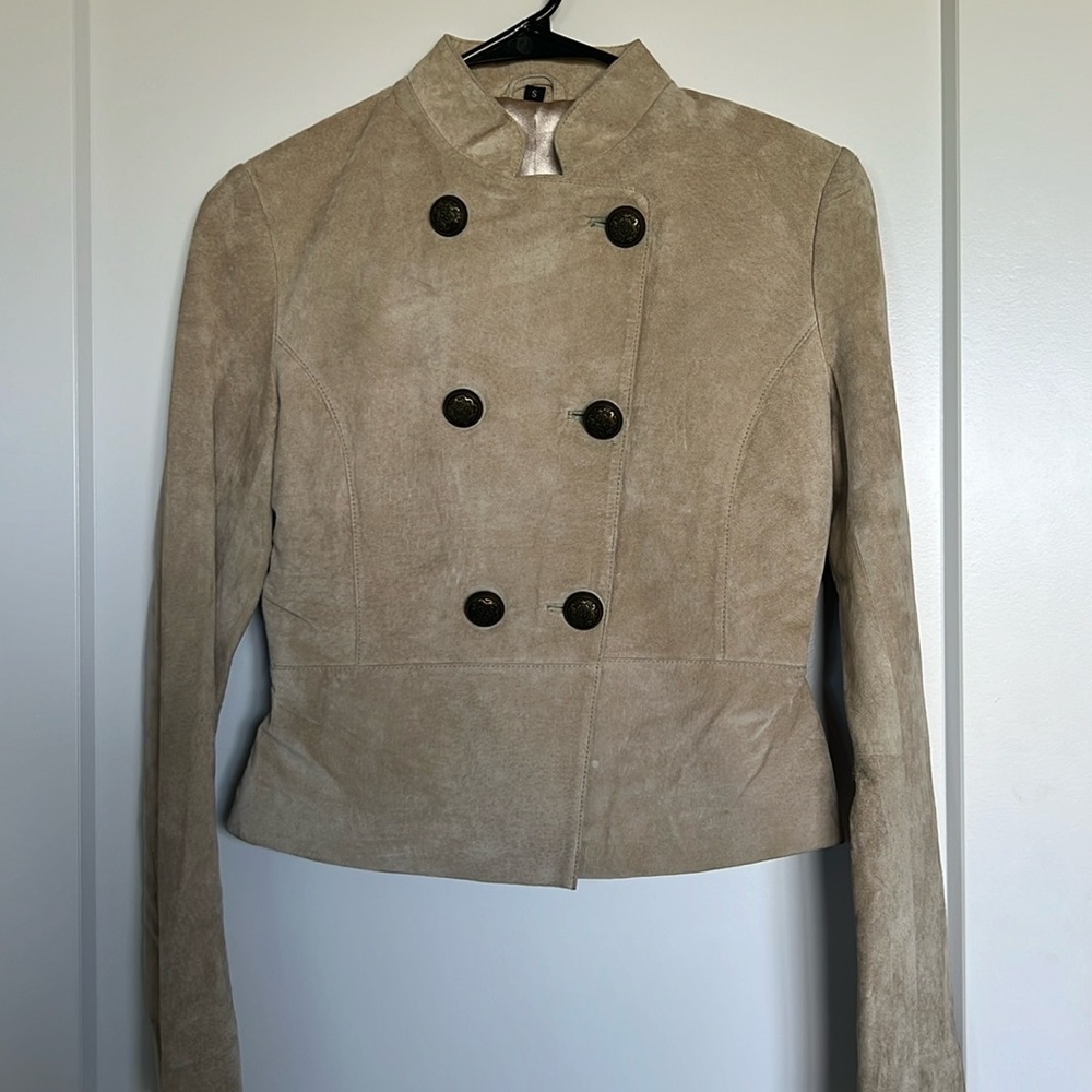 Distressed Faux Suede Military Style Jacket - Gem